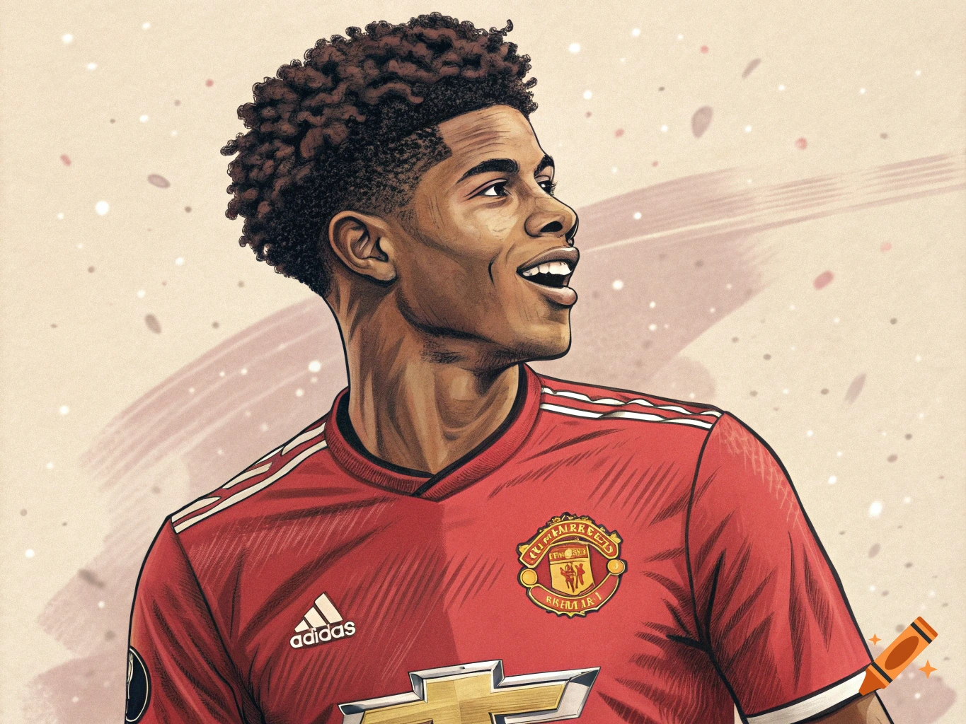 Cartoon portrait of Marcus Rashford in a red Manchester United jersey ...
