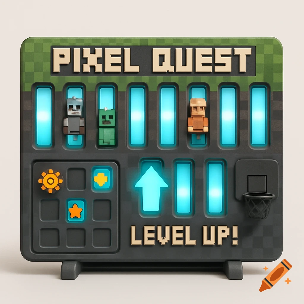 Product rendering of a Pixel Quest chore chart with Minecraft/Lego ...