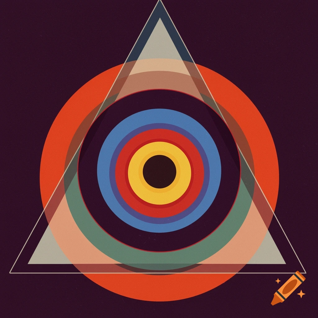 Abstract geometric design with a triangle overlapping concentric ...