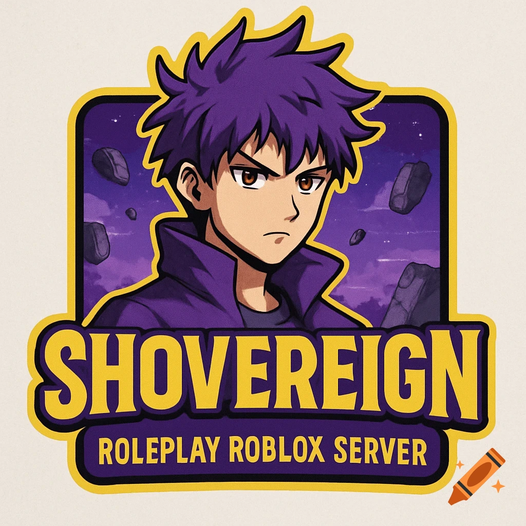Anime style logo featuring a character with purple hair against a ...