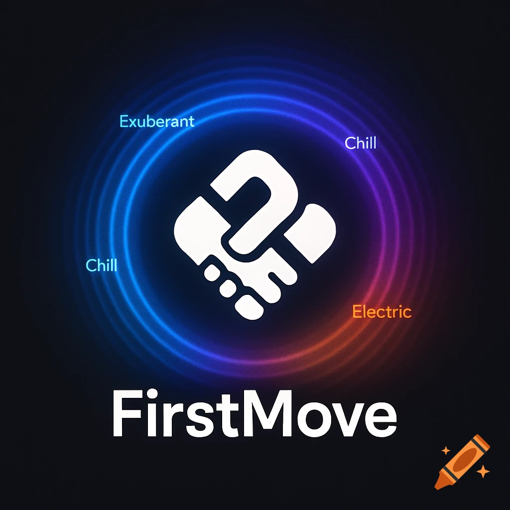 Abstract handshake logo with glowing blue, purple, and orange circular aura. Text reads ...