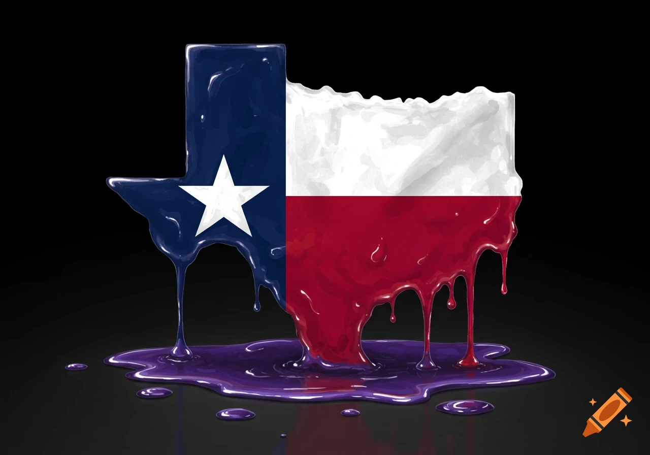 Texas flag shaped object dripping purple liquid onto a surface on Craiyon