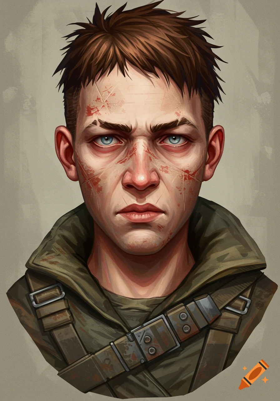 Gritty concept art portrait of a post-apocalyptic survivor with scars ...