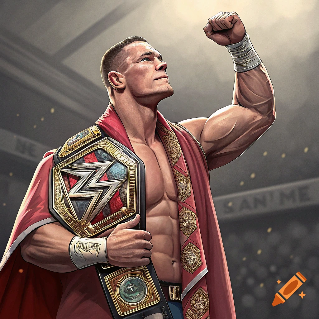 Illustration of John Cena holding a wrestling championship belt and ...