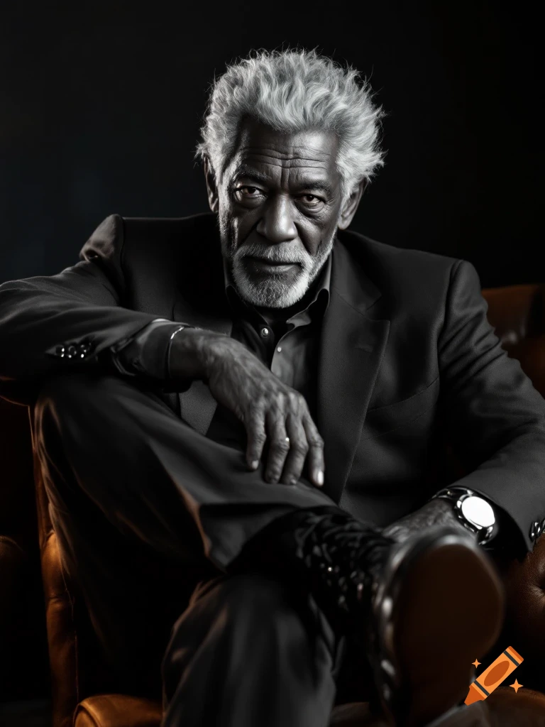 Photorealistic portrait of a man resembling Morgan Freeman in a suit ...