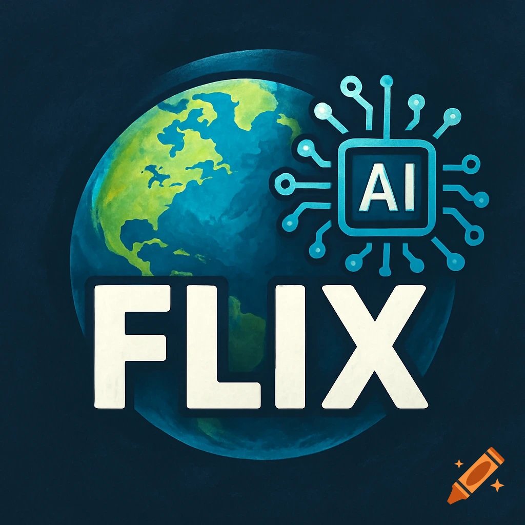 A logo features the word FLIX in large white letters below a globe and ...
