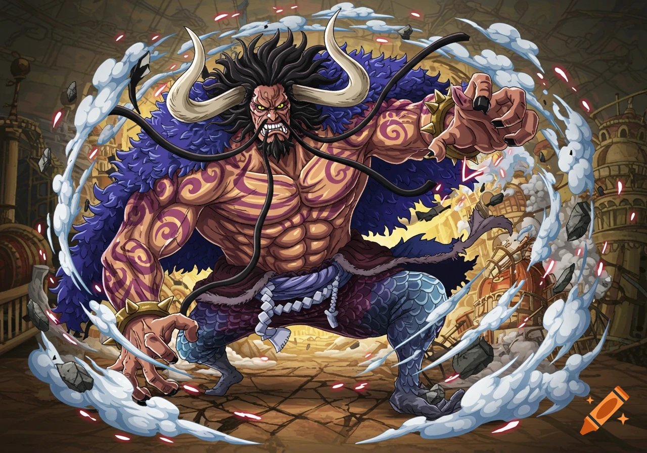 Kaido from One Piece in hybrid form in a dynamic pose, anime style. on ...