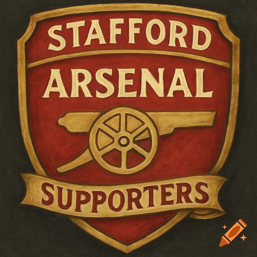 A red and gold shield-shaped badge with a cannon and the text 'Stafford ...