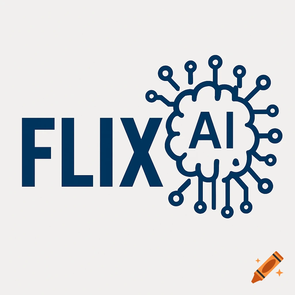 Logo with the word FLIX next to a stylized brain circuit shape ...