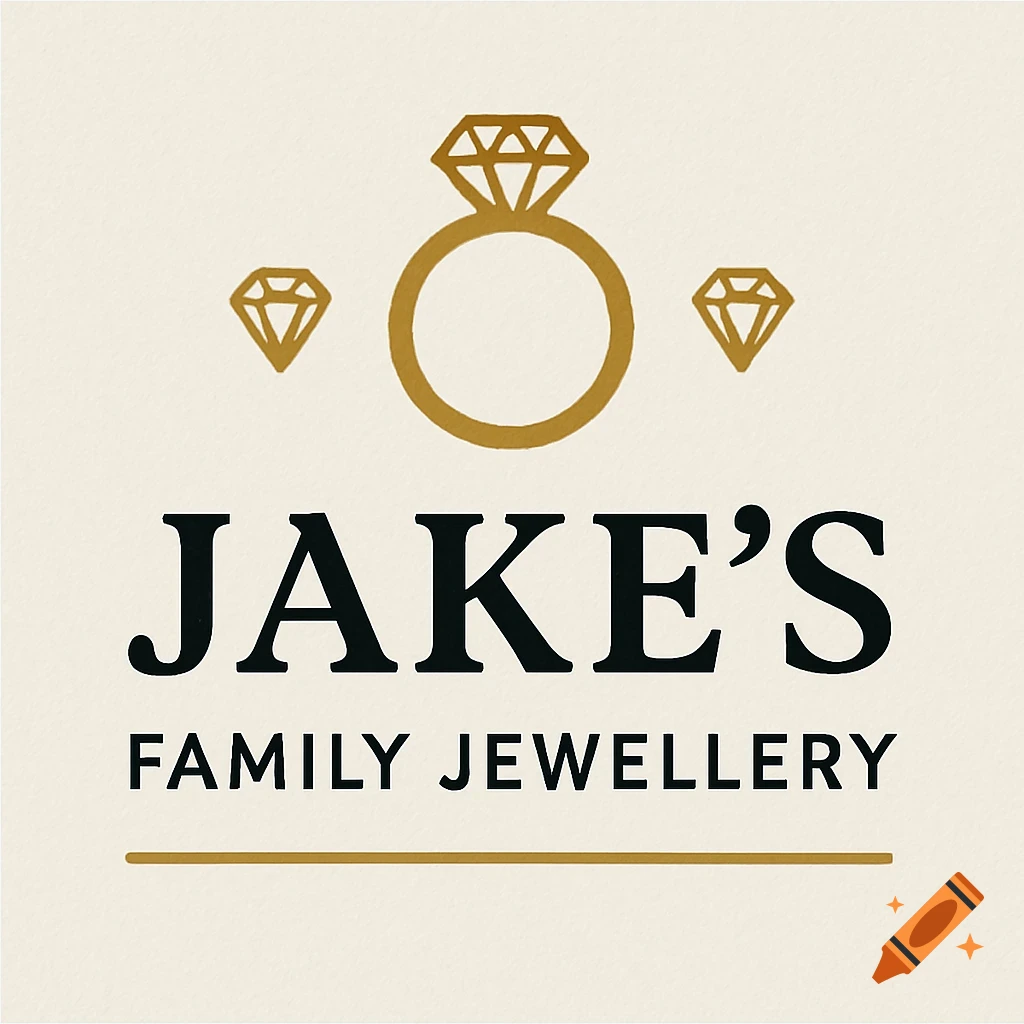 A gold and black logo for Jake's Family Jewellery featuring a diamond ...
