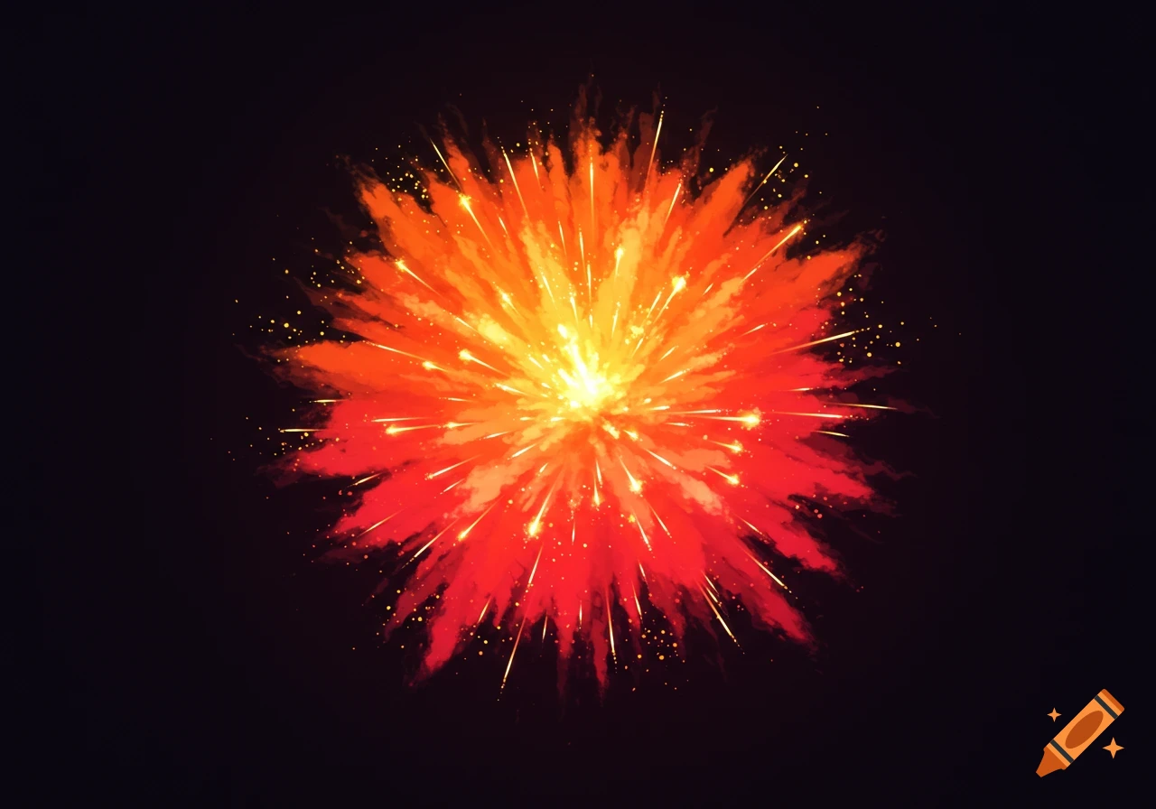 An orange and red explosion on a dark background. on Craiyon