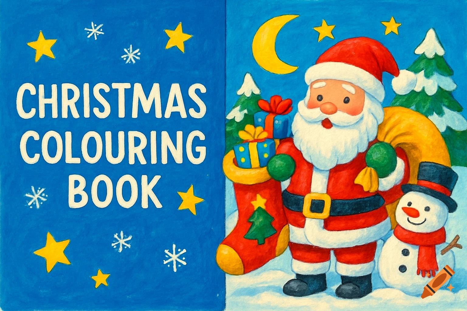 Colorful Christmas colouring book cover illustration with Santa ...