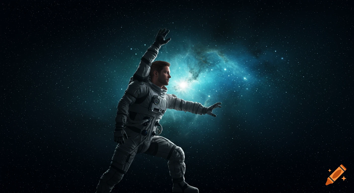 Astronaut stretching in hyper-realistic deep space with nebula on Craiyon