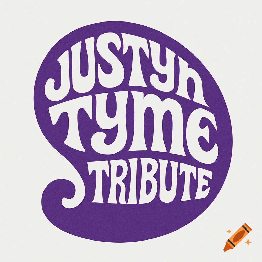 Purple paisley shape logo with white text 'JUSTYN TYME TRIBUTE' on Craiyon