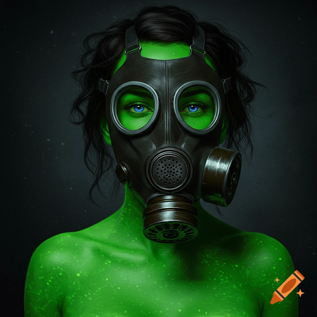 Close-up photorealistic portrait of a person with glowing green skin ...