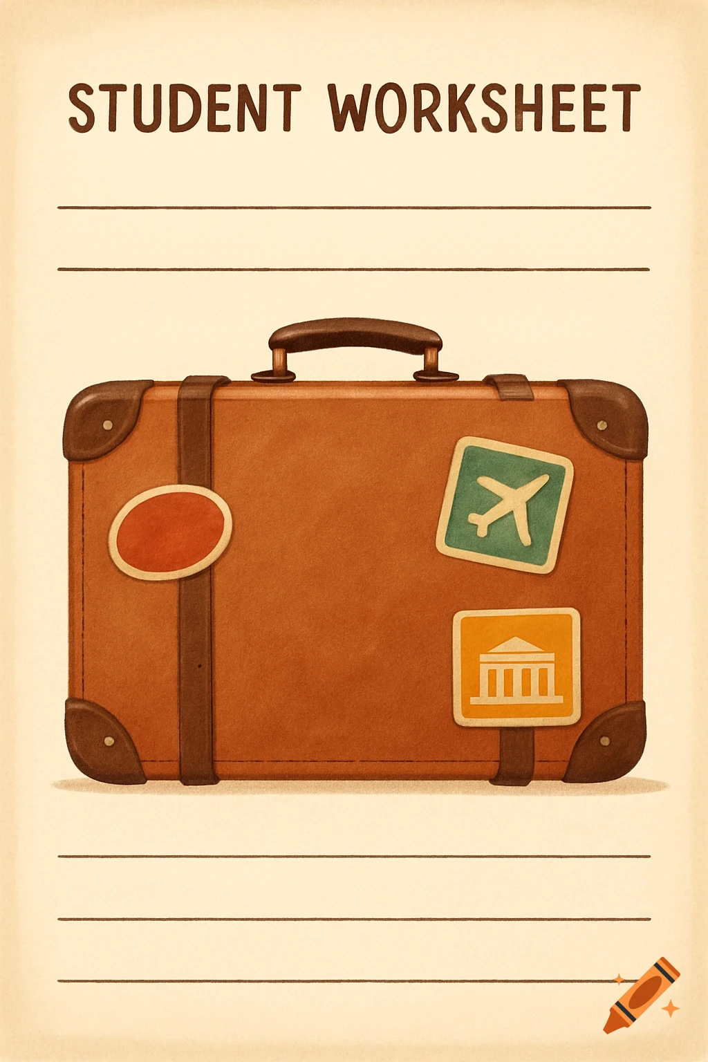 A student worksheet featuring a brown suitcase with travel stickers. on ...