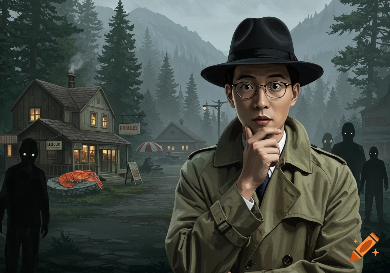 An illustration of a film noir detective with a baffled expression in a ...