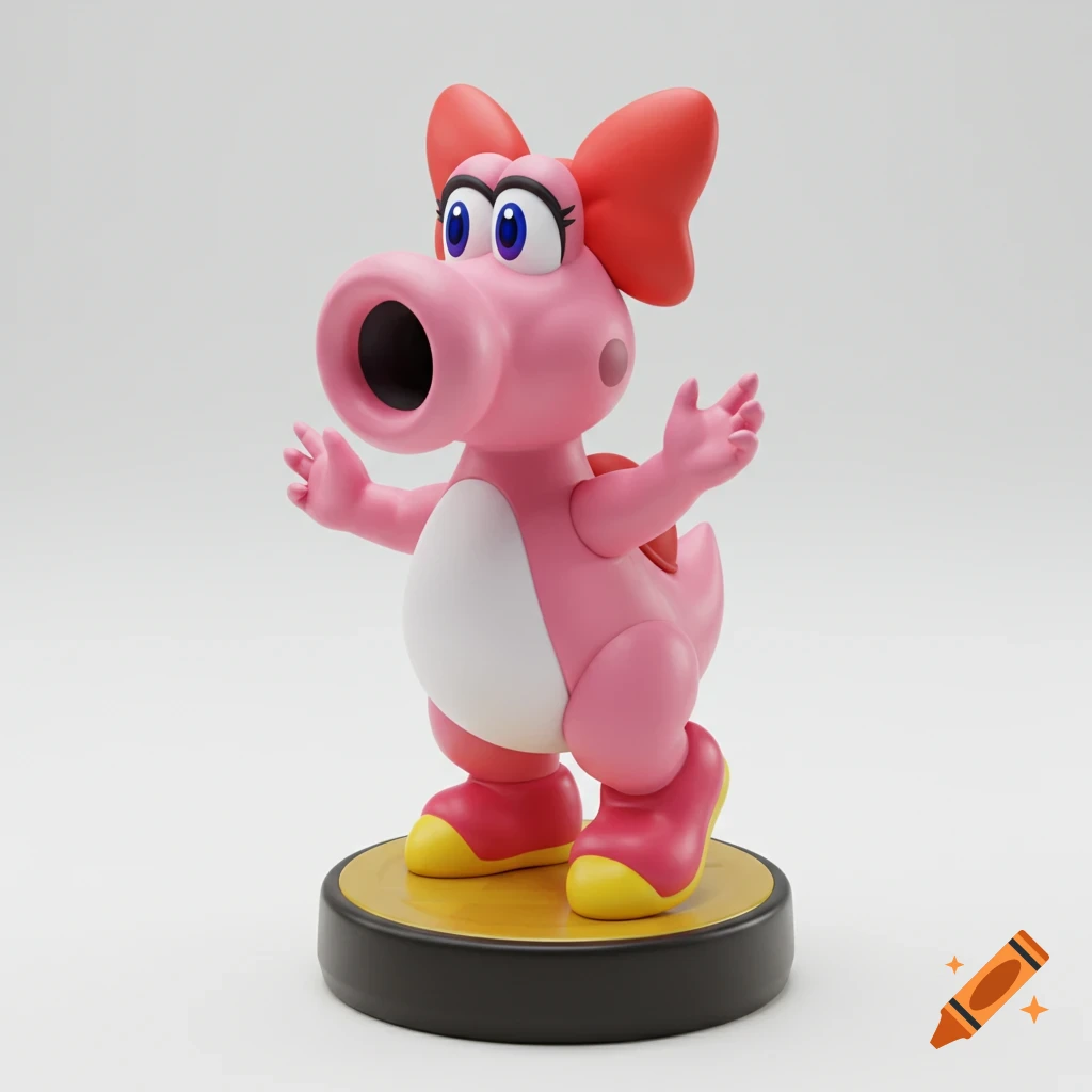 A 3D render of a pink Birdo Amiibo figure on Craiyon
