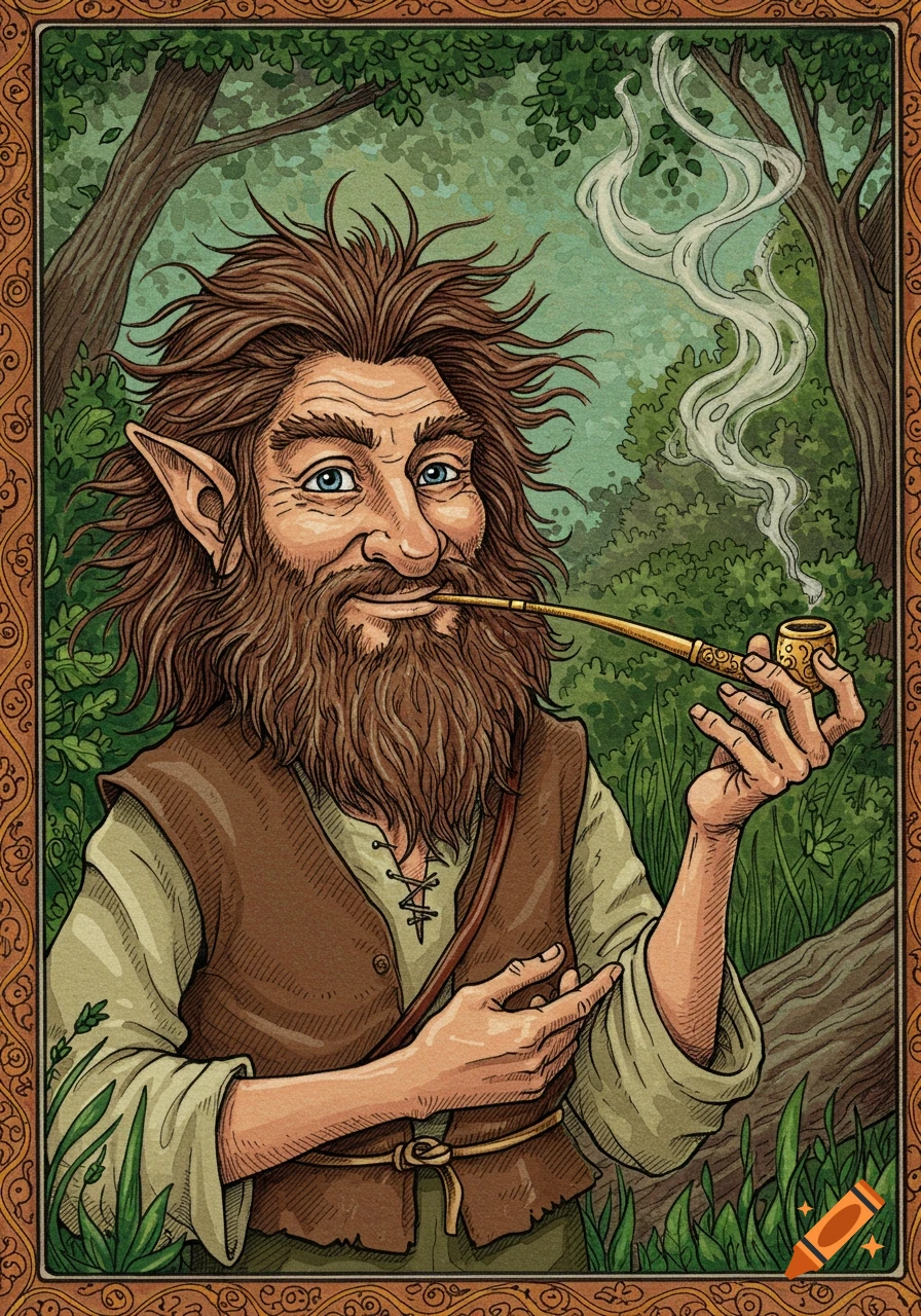 Pen and ink drawing of a fantasy character with long hair and pointed ...