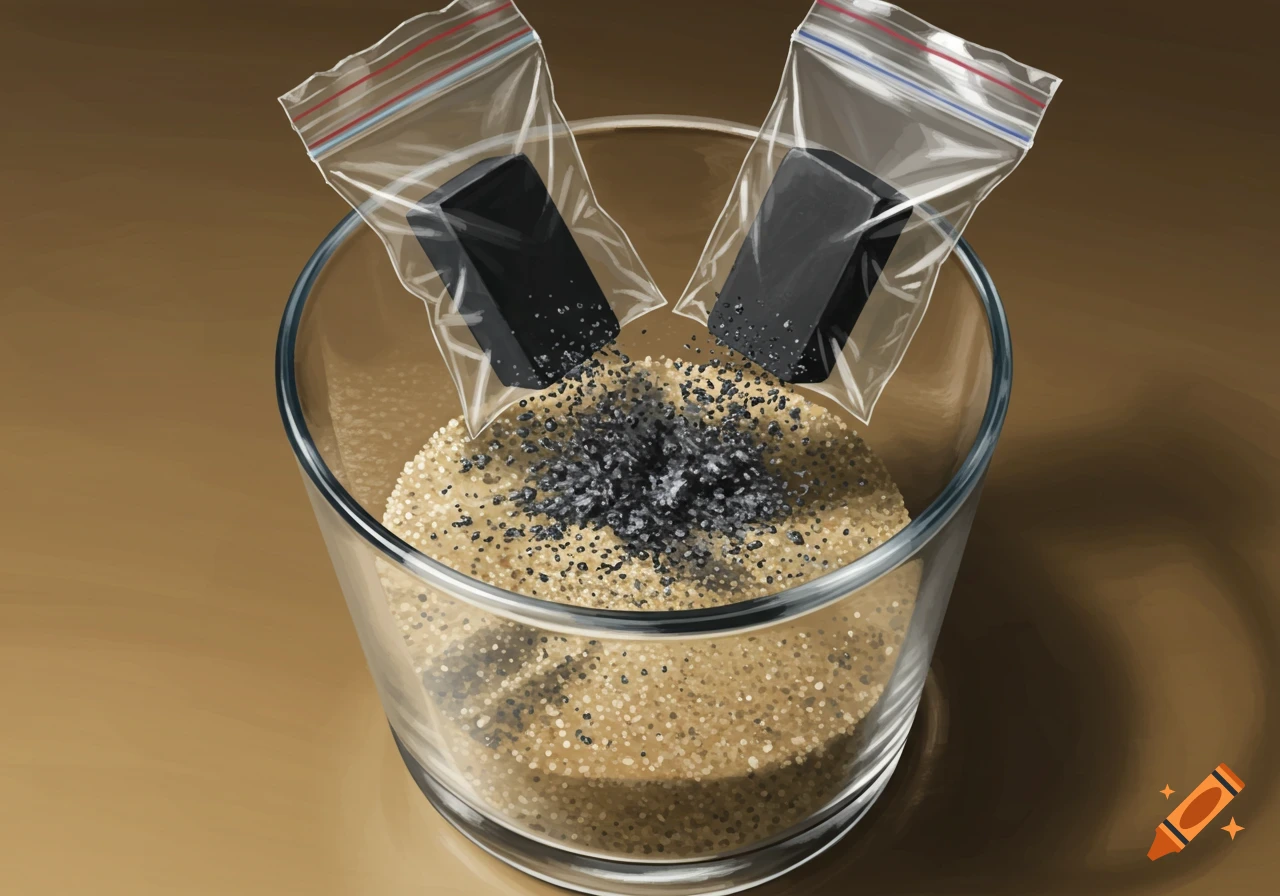 A science illustration showing two black objects pouring black ...