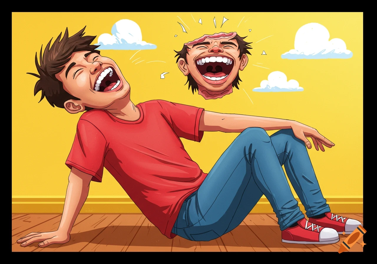 Cartoon illustration of a person laughing so hard their head pops off ...