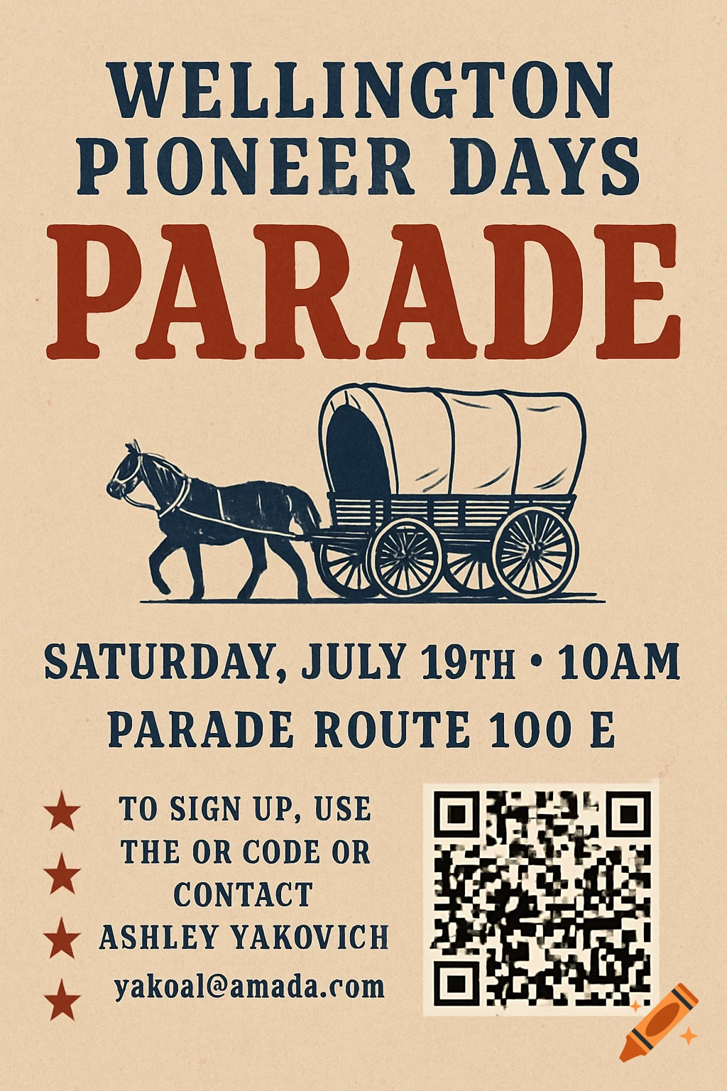 Vintage style flyer for the Wellington Pioneer Days Parade, showing a ...