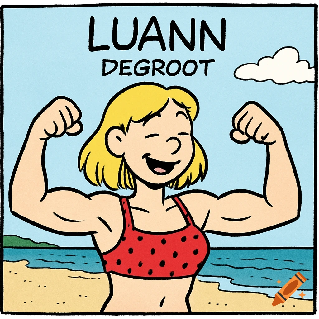 Cartoon of Luann Degroot flexing muscles at the beach in a comic strip ...