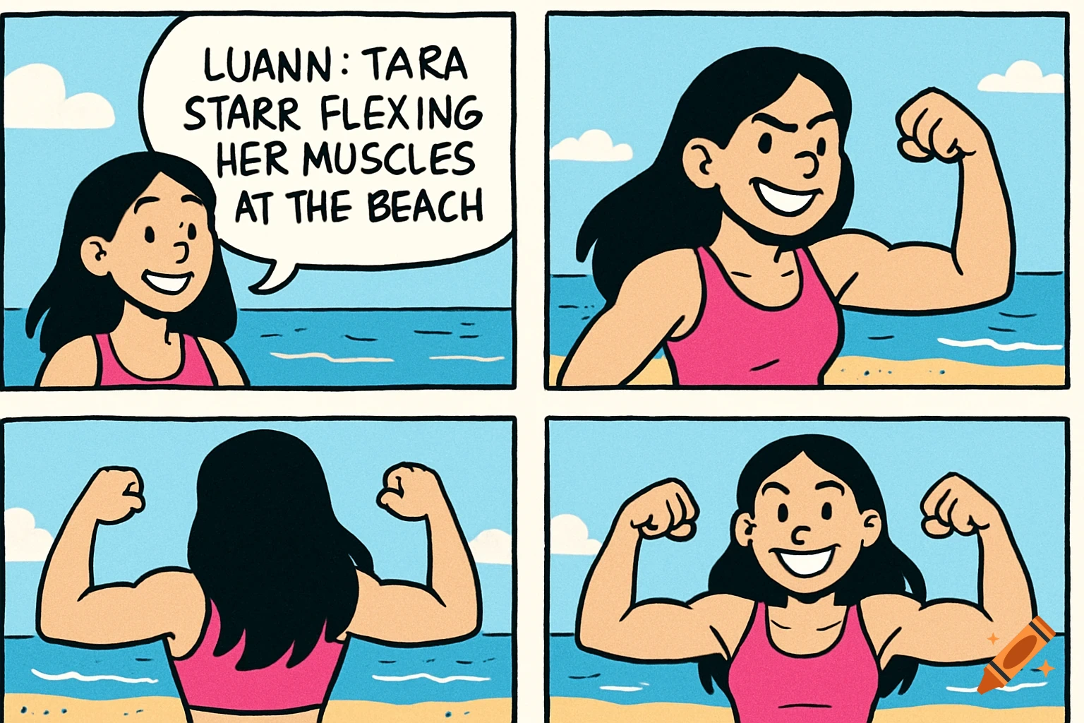 A four-panel cartoon comic strip. Panel 1 shows a character saying ...