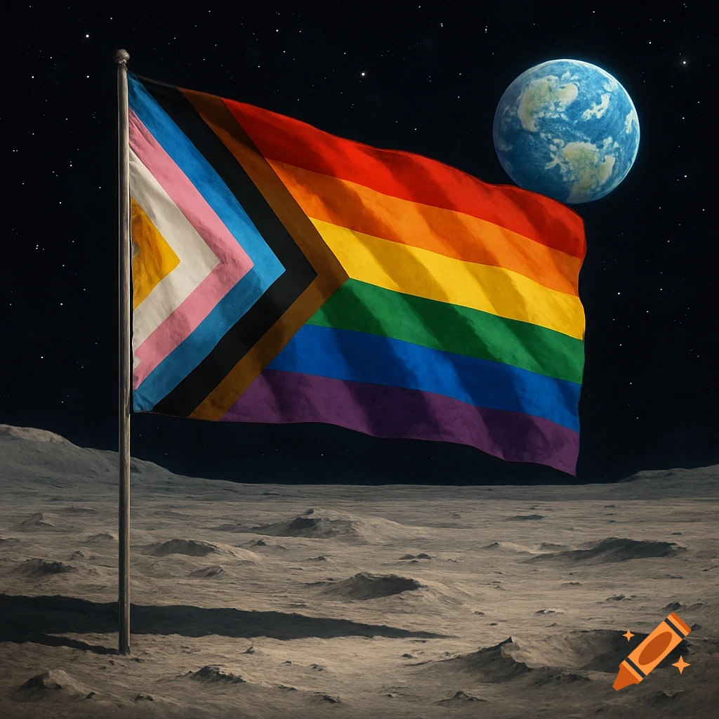 Progress pride flag planted on the surface of the moon with Earth in ...