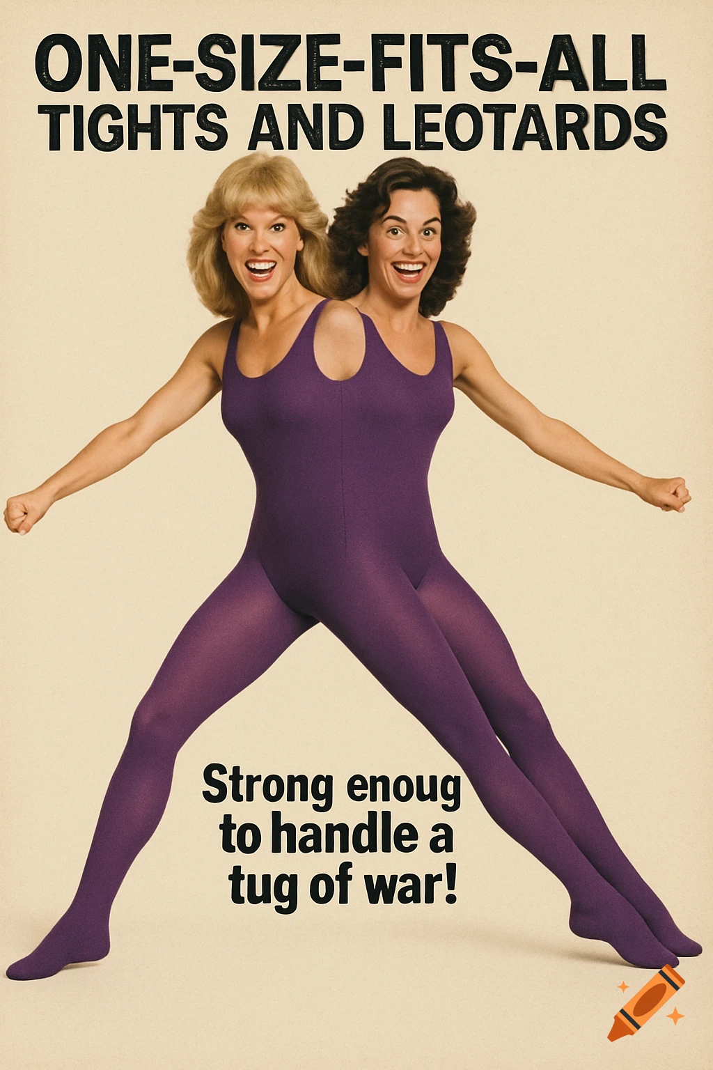 Vintage 1980s ad showing two women merged into one body wearing purple ...