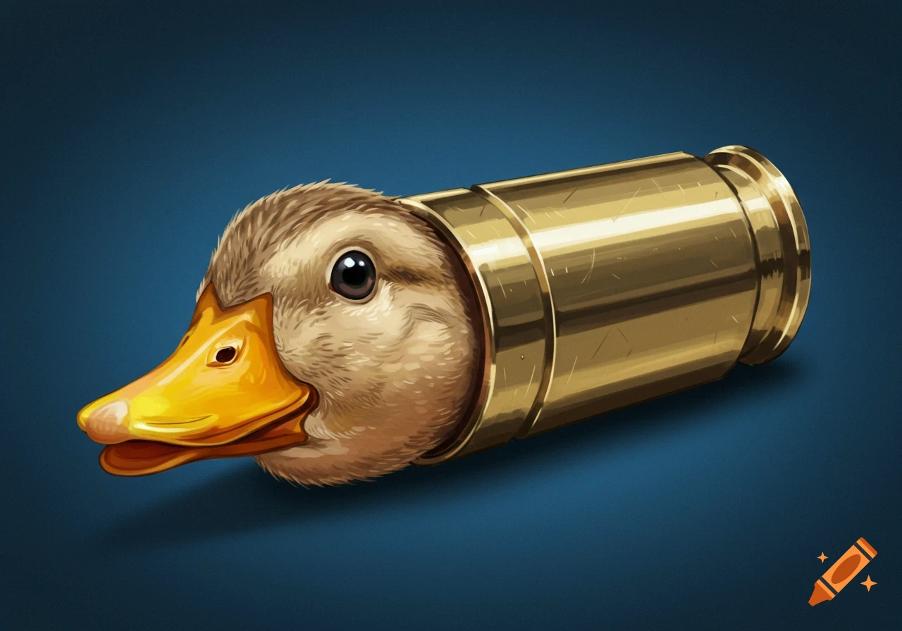 Stylized illustration of a duck's head on a bullet casing on Craiyon