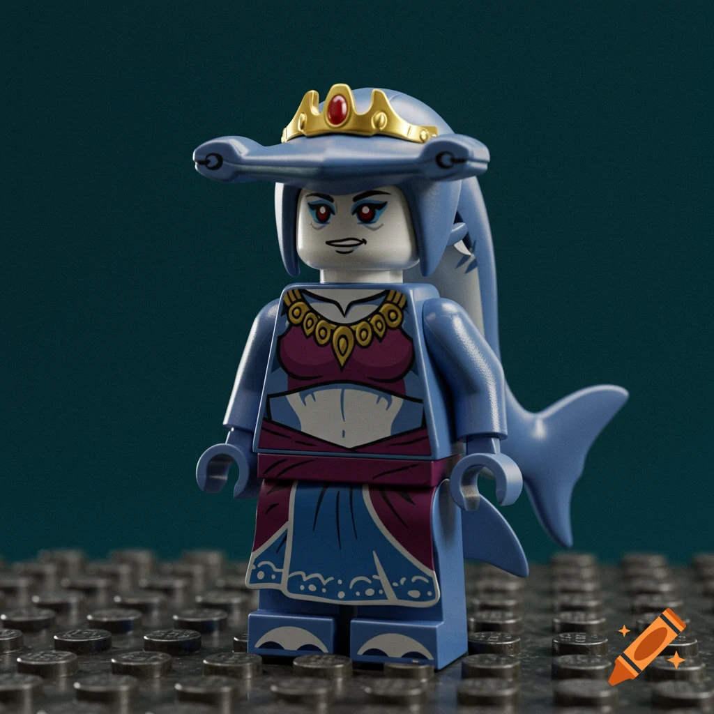 A 3D rendered LEGO minifigure of a hammerhead shark Zora princess from ...