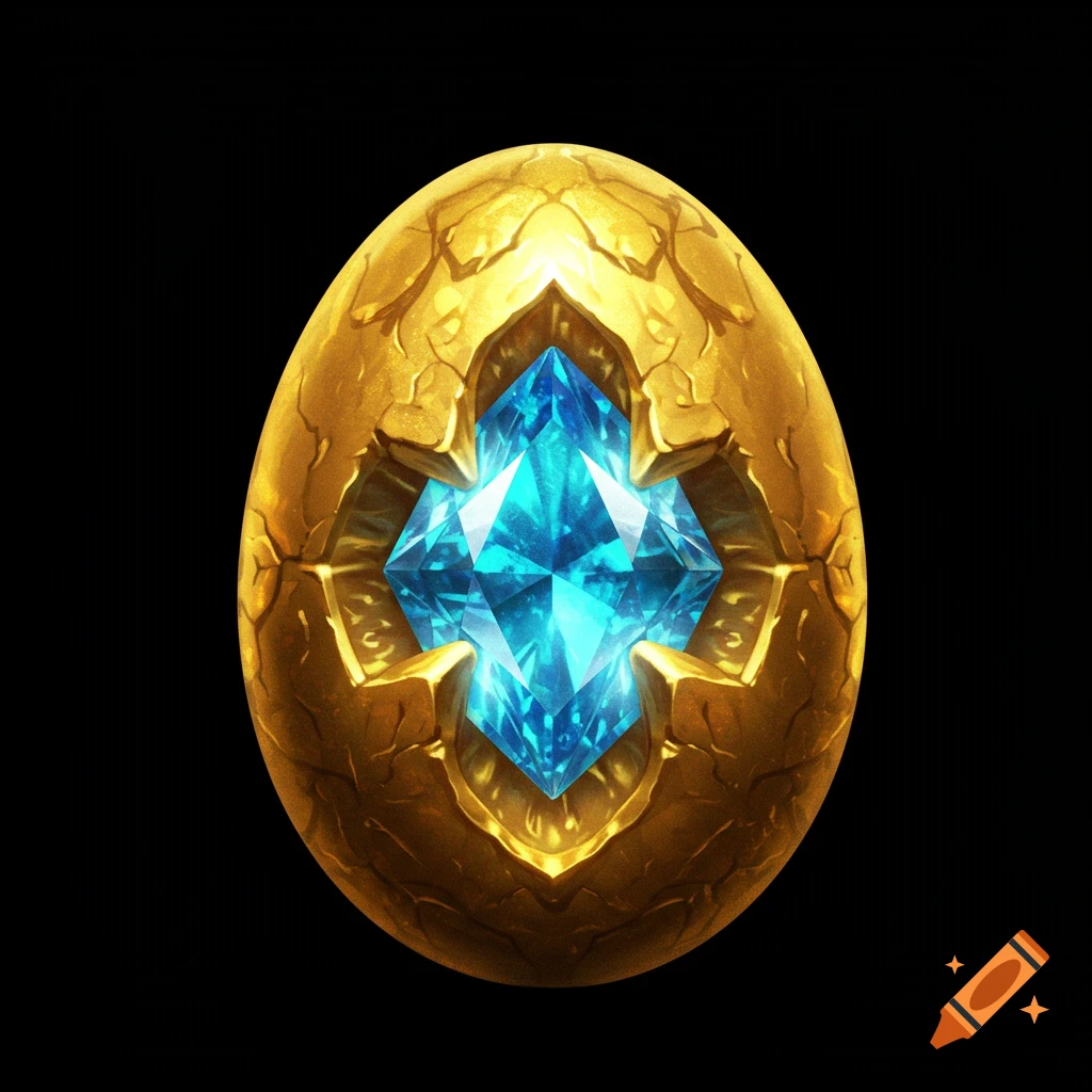 A gold egg with a large blue diamond set in its center. on Craiyon