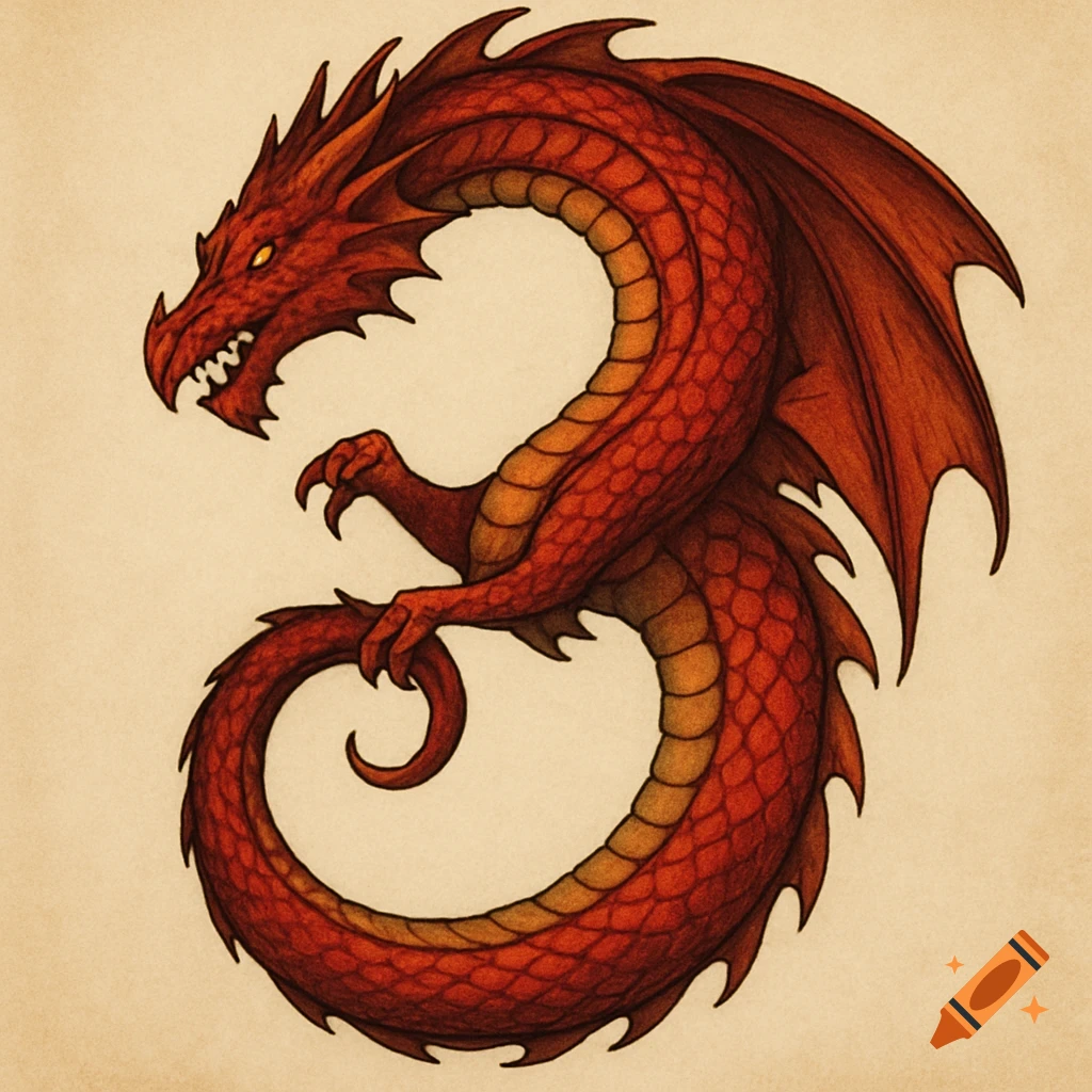 An illustration of a red dragon coiled into the shape of the number ...