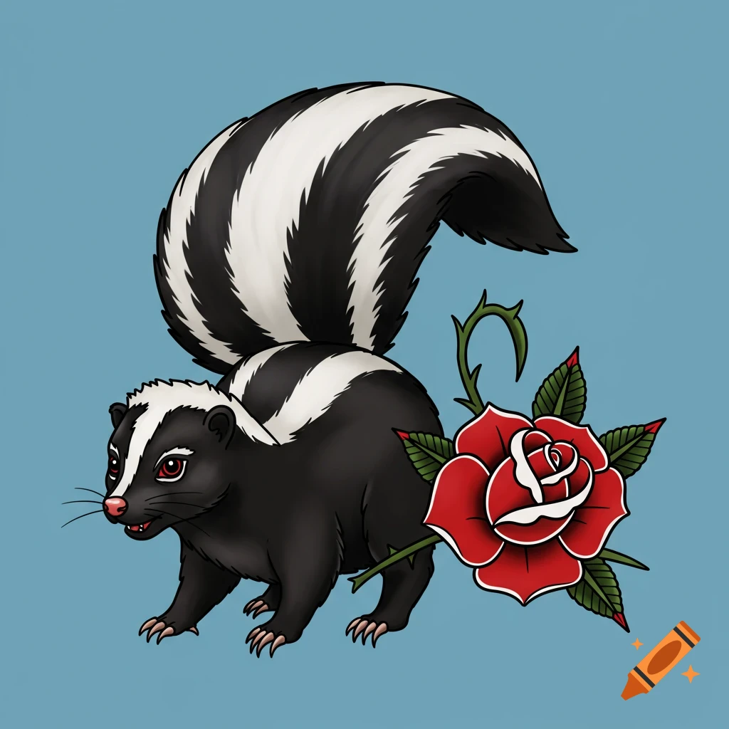 An American traditional tattoo style illustration of a skunk with a ...