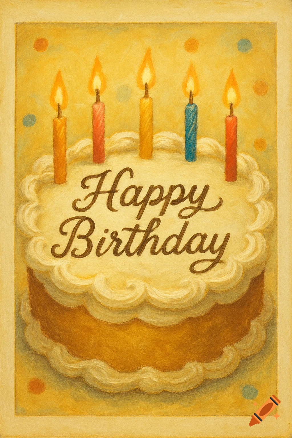 A birthday cake with five candles and "Happy Birthday" written in ...