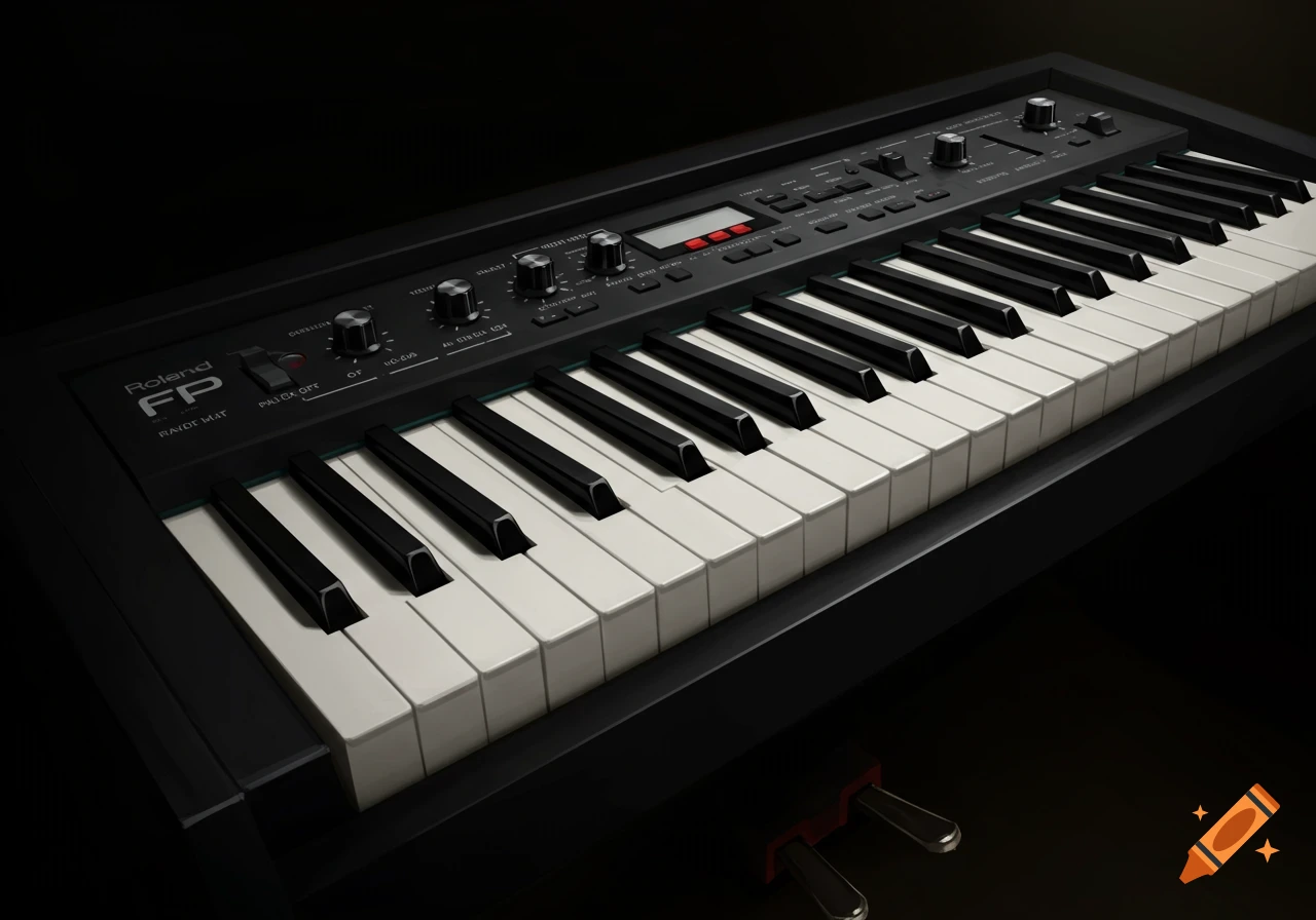 A close-up shot of a black digital piano keyboard with white and black ...