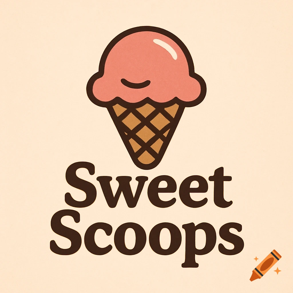 Logo for Sweet Scoops featuring a pink ice cream cone above the text ...