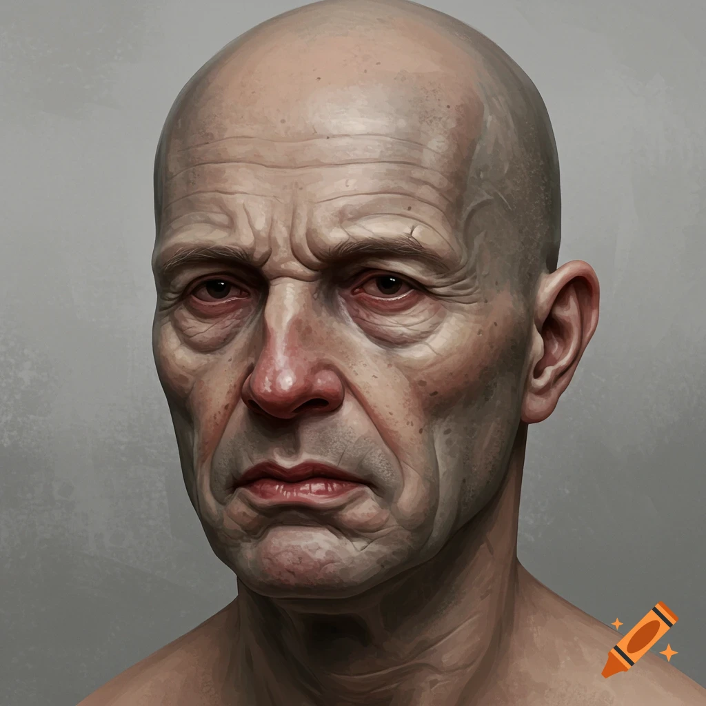 Detailed digital painting portrait of a bald man with a wrinkled face ...