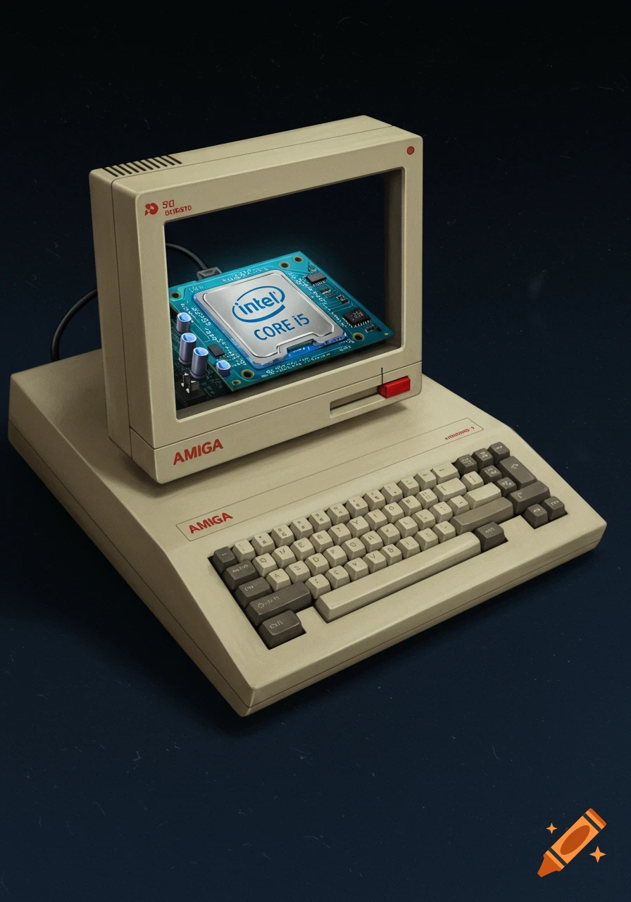 Retro Amiga computer displaying an Intel Core i5 processor on its ...