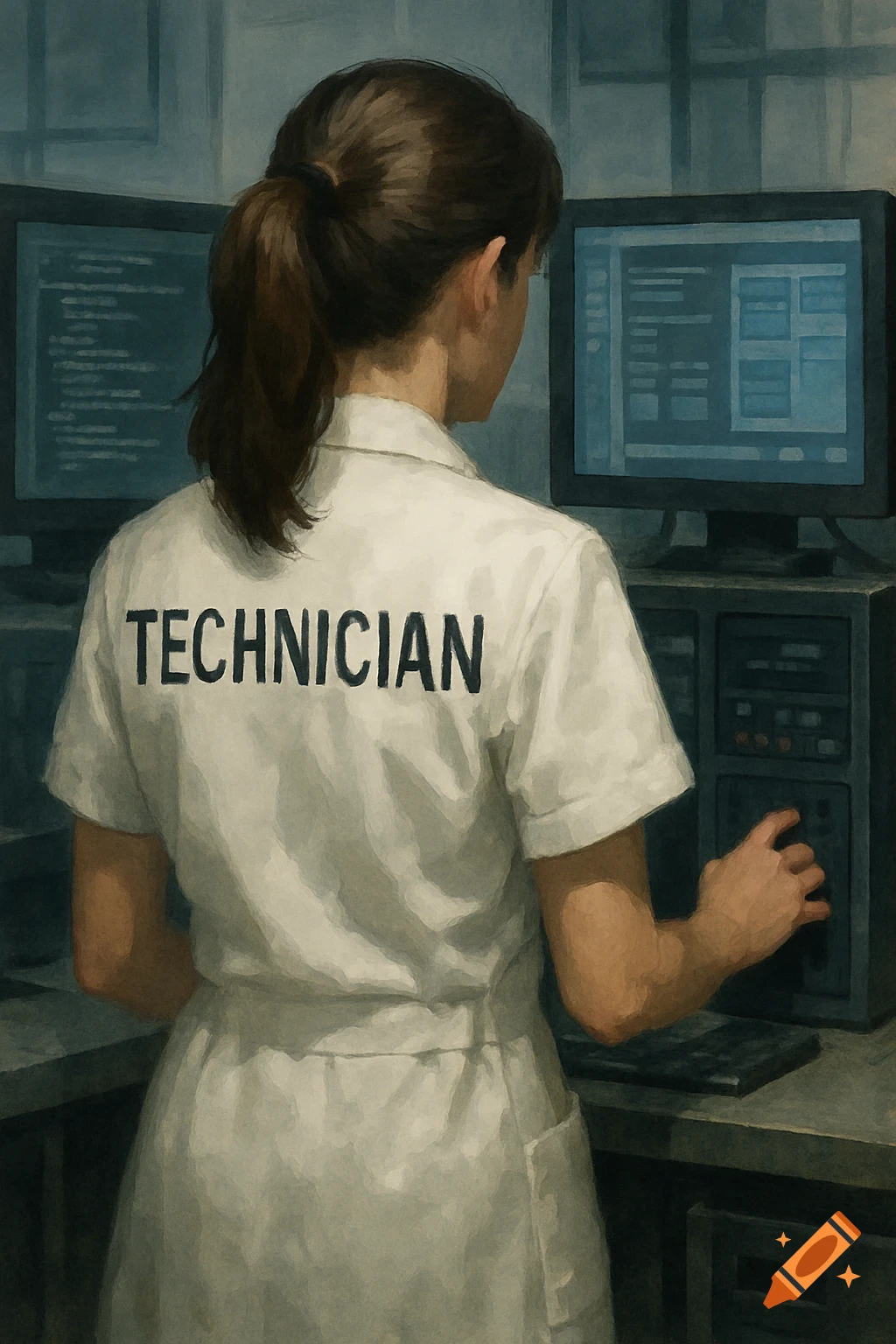 A person wearing a uniform with 'TECHNICIAN' on the back works at ...