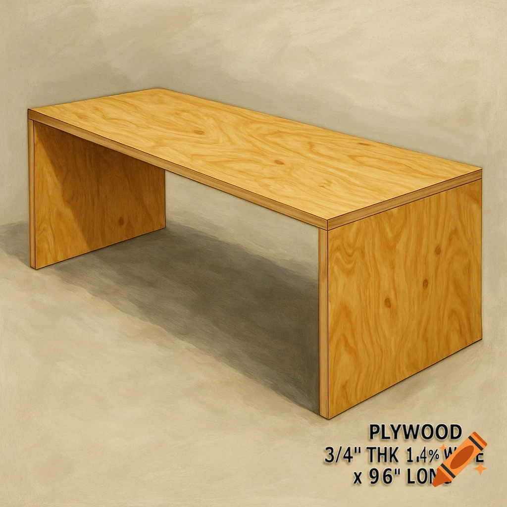 A simple plywood desk or bench rendered in a painterly style. on Craiyon