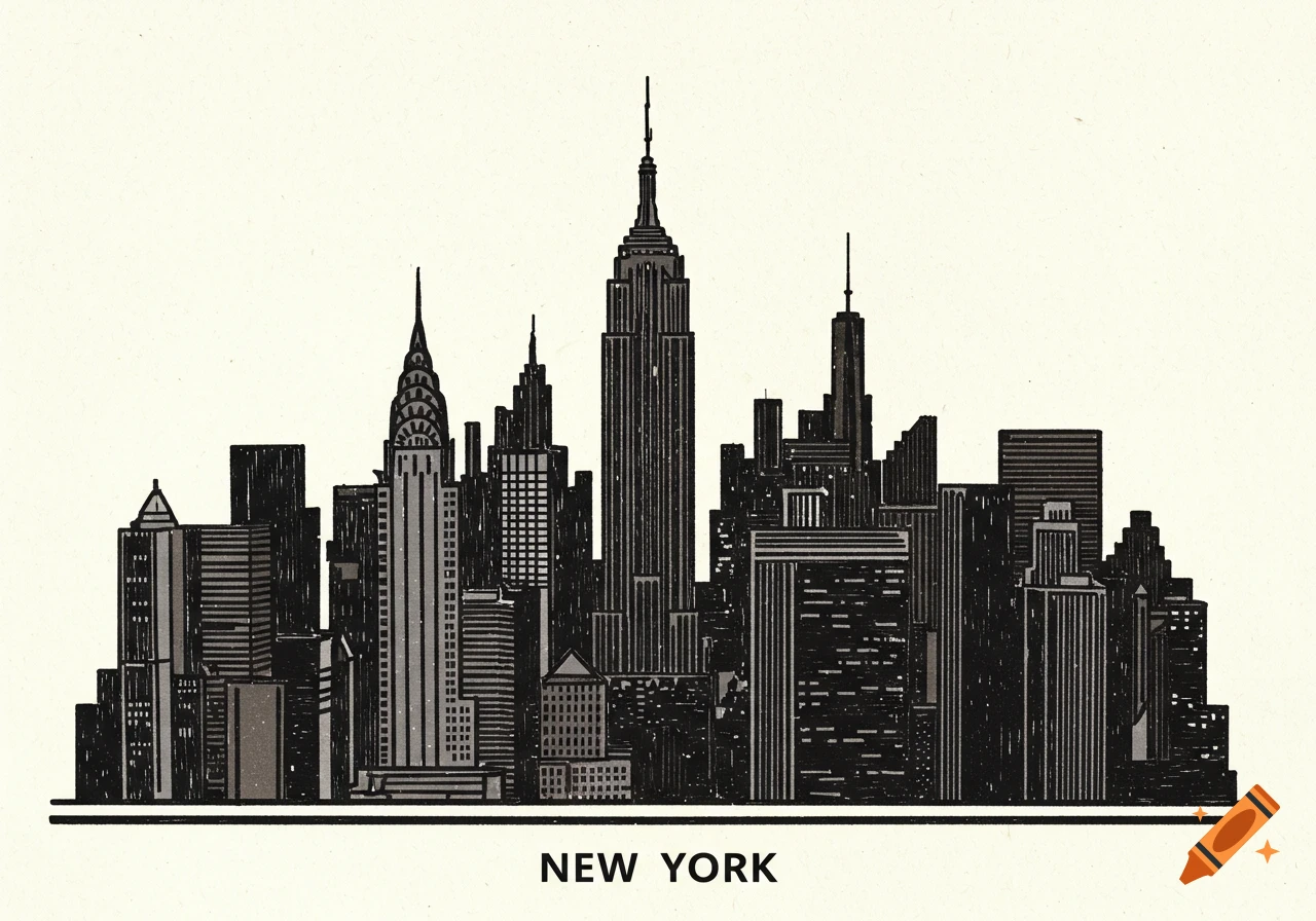 Scratch art illustration of the New York City skyline with the text NEW ...