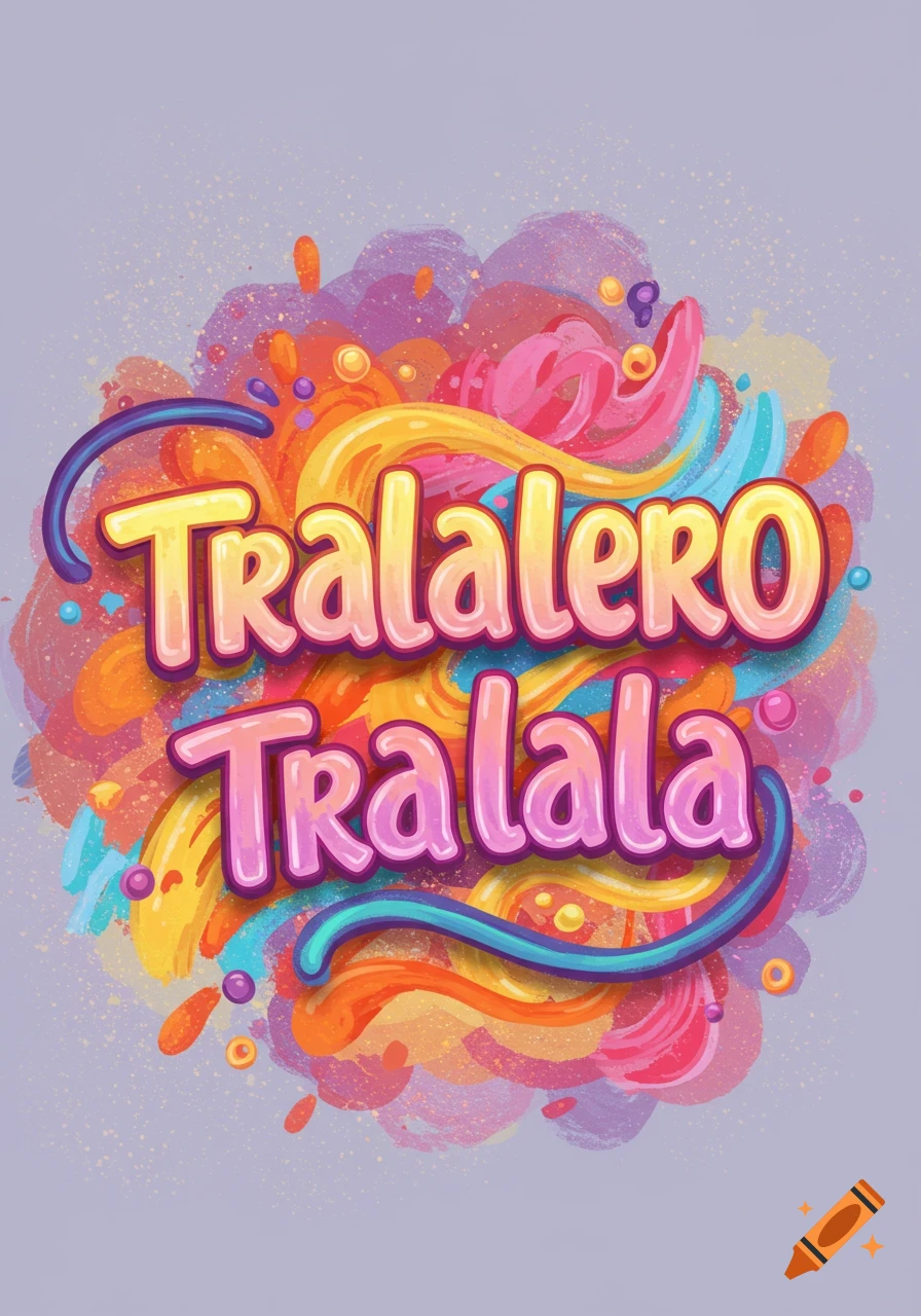 Stylized text 'Tralalero Tralala' with abstract colorful shapes and splatters on Craiyon