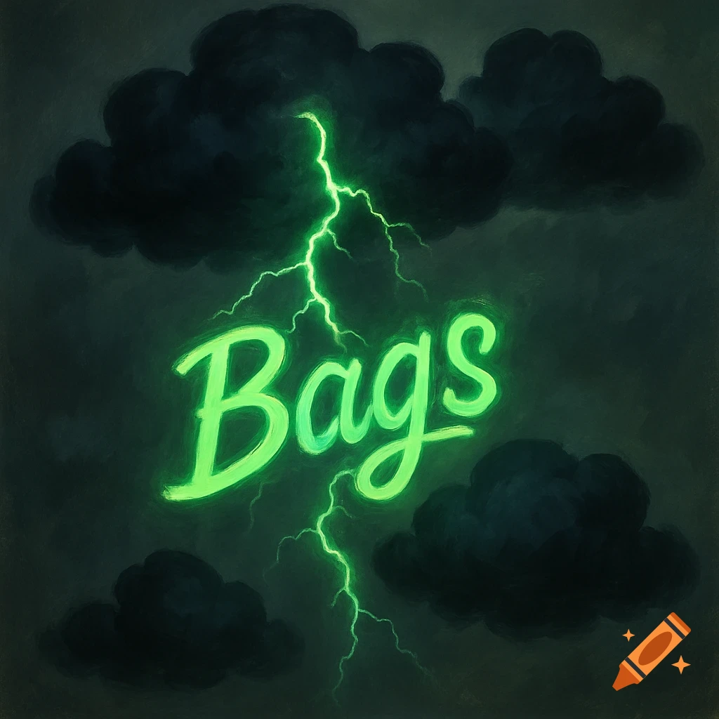 Green lightning strikes through dark clouds above the word 'Bags' in a ...