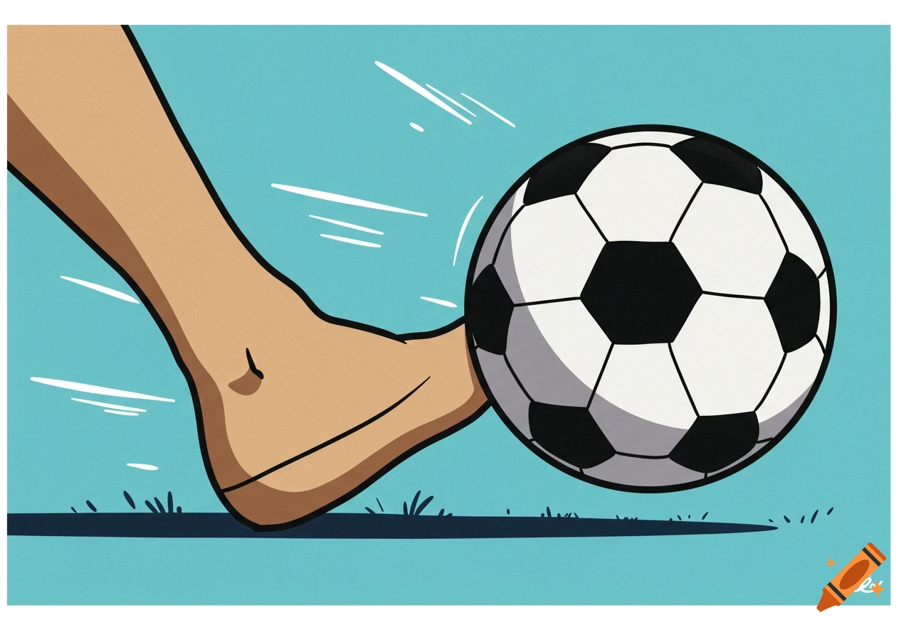 Stylized illustration of a foot kicking a soccer ball. on Craiyon