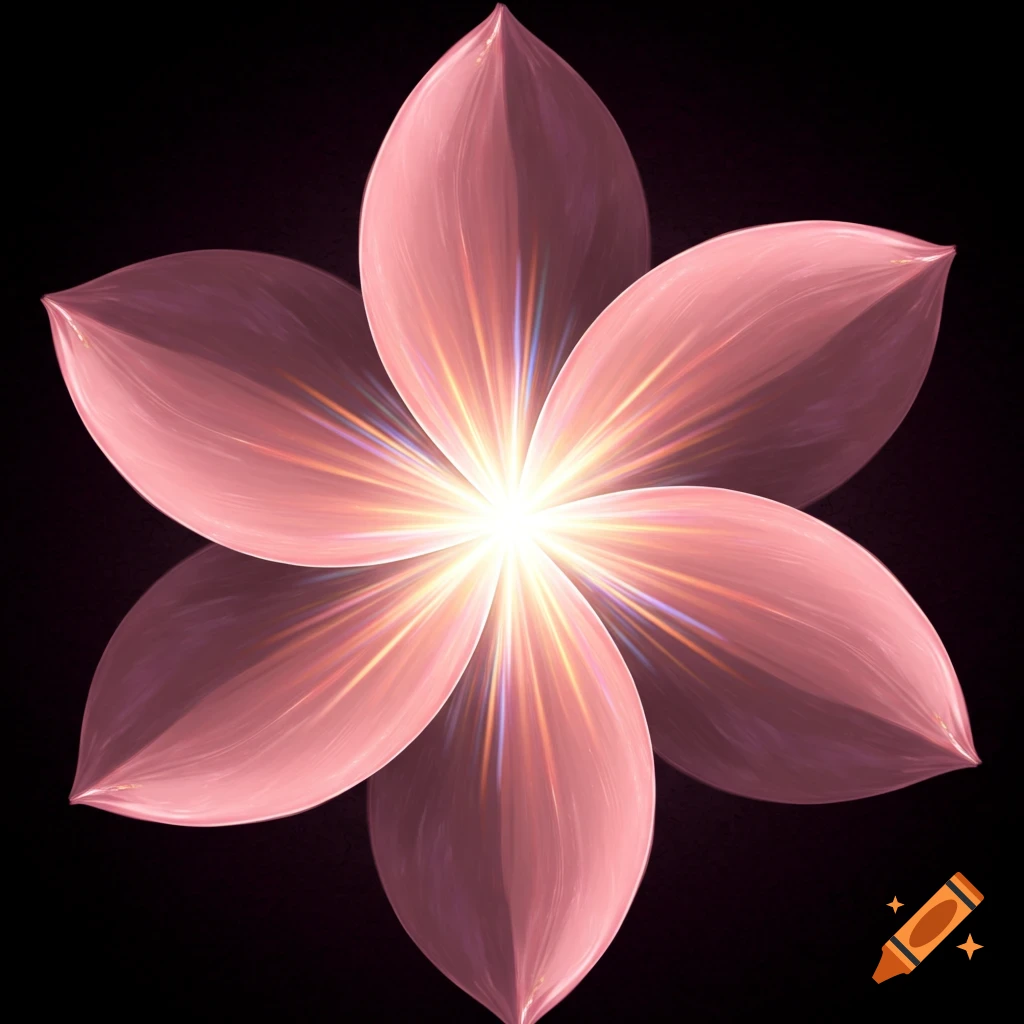 A six-petaled pink flower with light radiating from the center on a ...