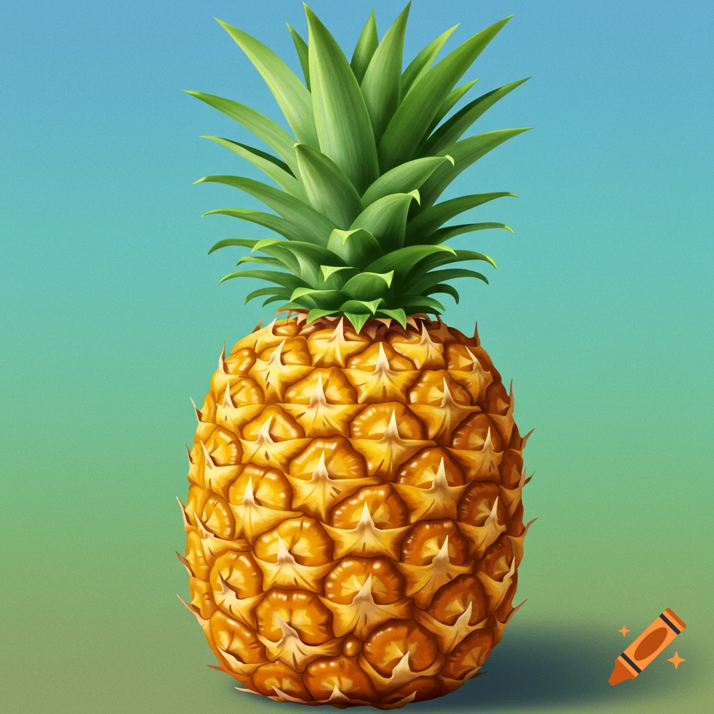 A detailed pineapple stands centered against a teal and green gradient ...