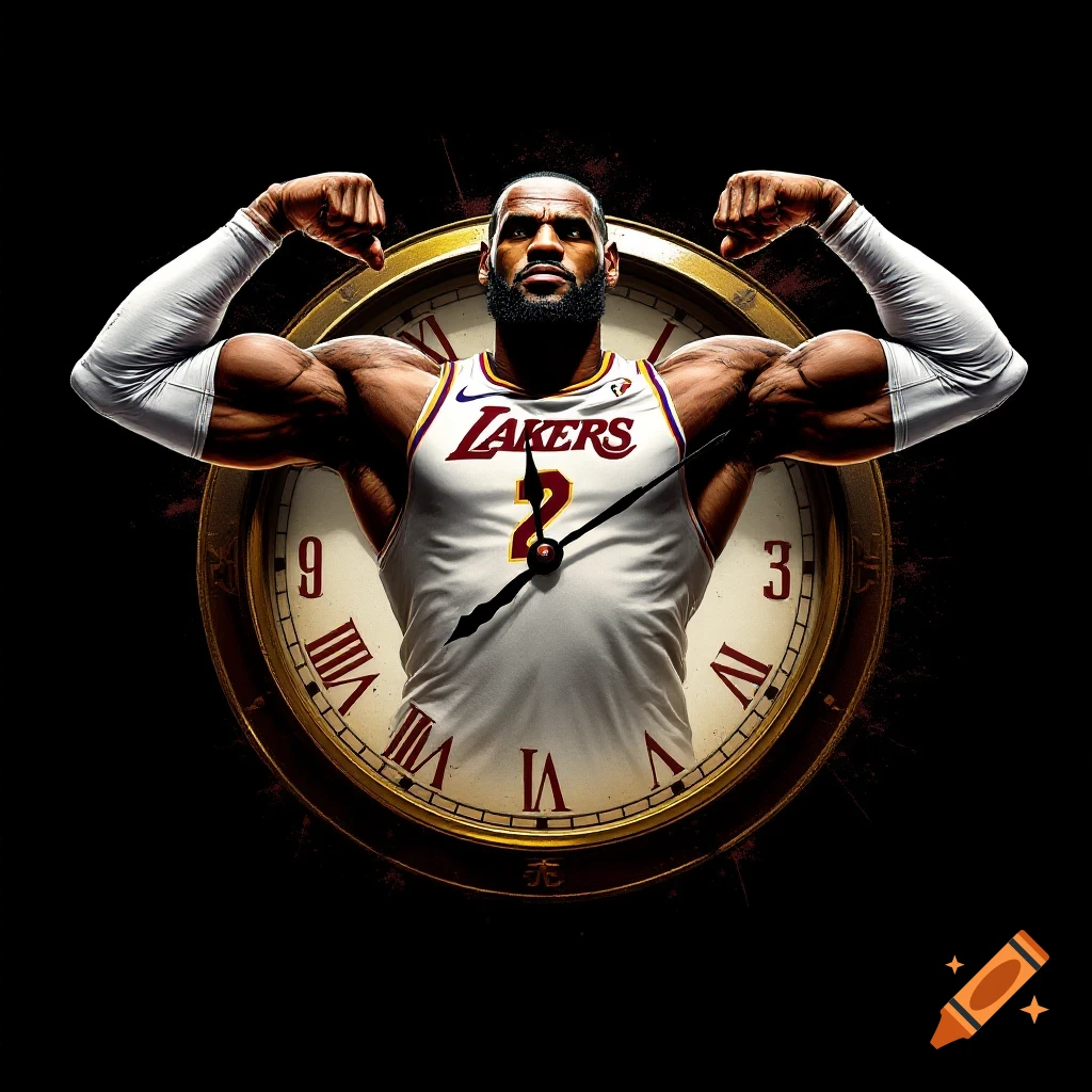 Illustration of LeBron James flexing in a Lakers jersey, integrated ...