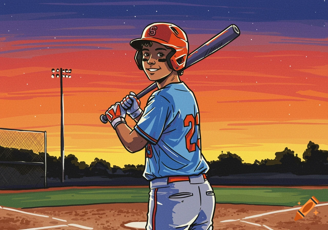 Illustration of a young baseball player holding a bat over his shoulder ...